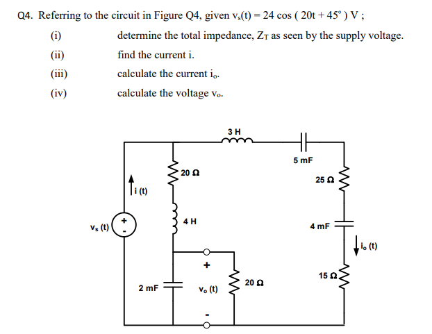 Solved Q4. ﻿Referring to the circuit in Figure Q4, ﻿given | Chegg.com