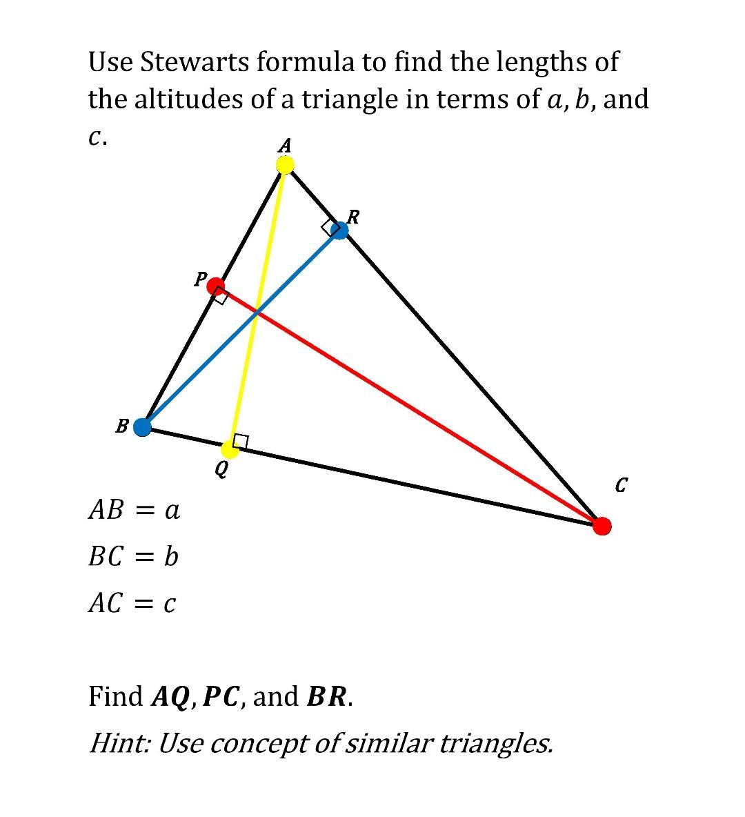 Solved Use Stewarts formula to find the lengths of the | Chegg.com