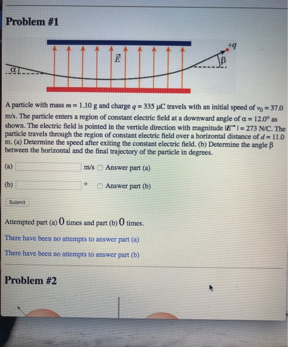 Solved Problem #1 A particle with mass m = 1.10 g and charge | Chegg.com