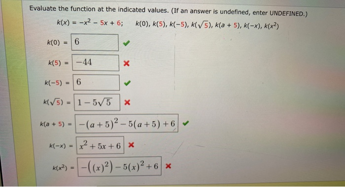 Solved Evaluate the function at the indicated values. (If an | Chegg.com
