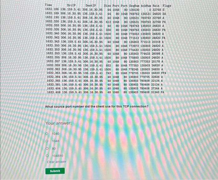 What source port number did the client use for this | Chegg.com