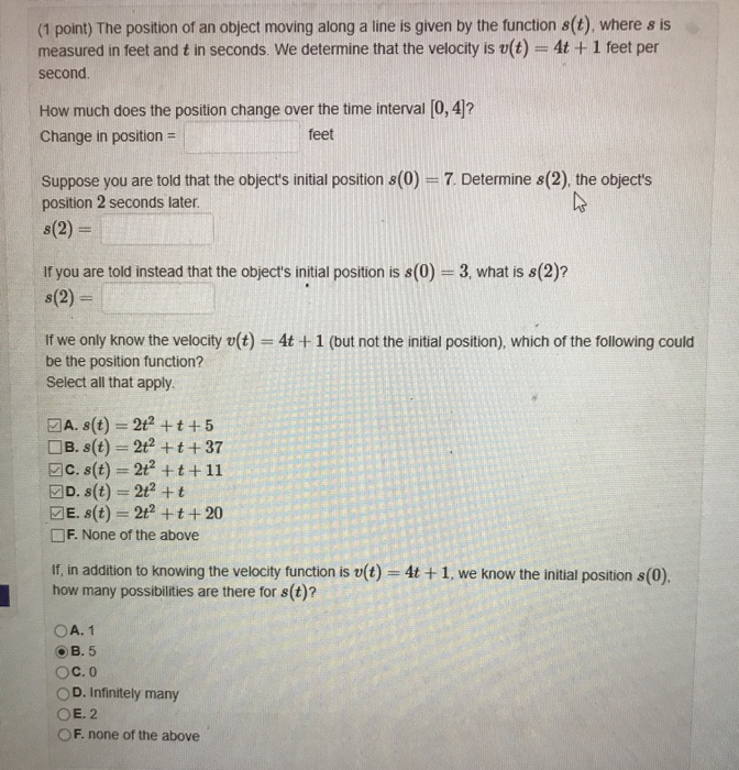 Solved 1 Point The Position Of An Object Moving Along A