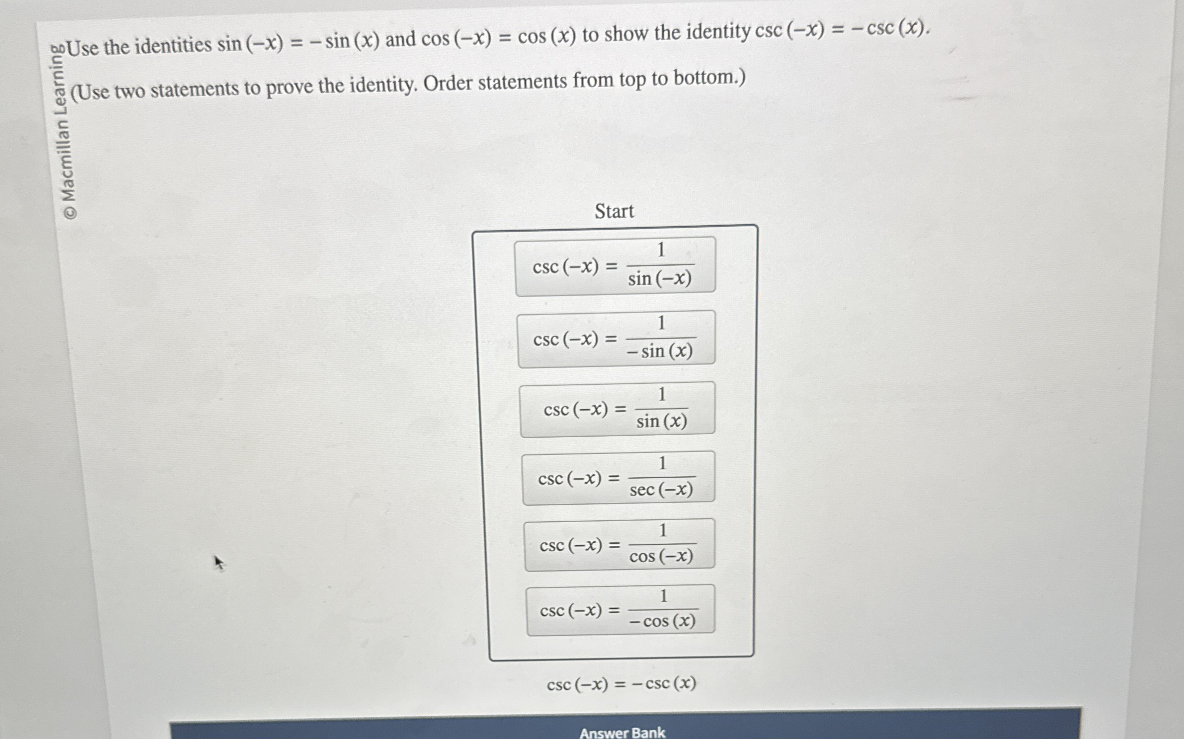 Solved Une the identities sin(-x)=-sin(x) ﻿and | Chegg.com