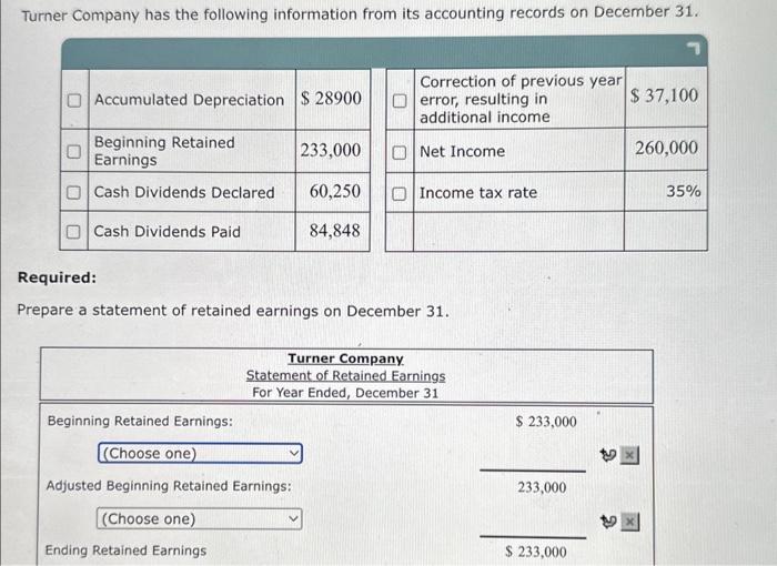 Solved Turner Company has the following information from its | Chegg.com