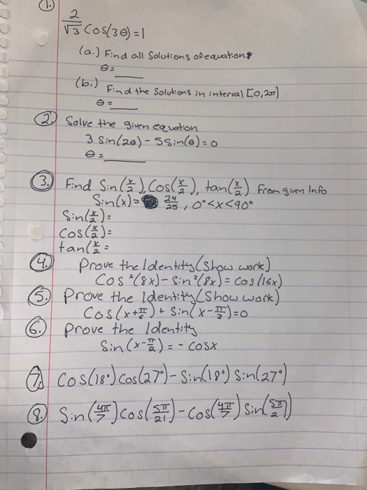 Solved Cos/36)=1 (a.) Find all Solutions of equations | Chegg.com