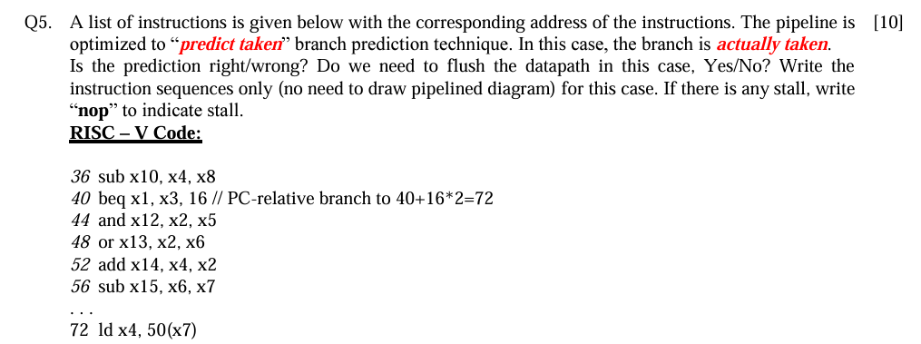 Solved Q5. ﻿A list of instructions is given below with the | Chegg.com