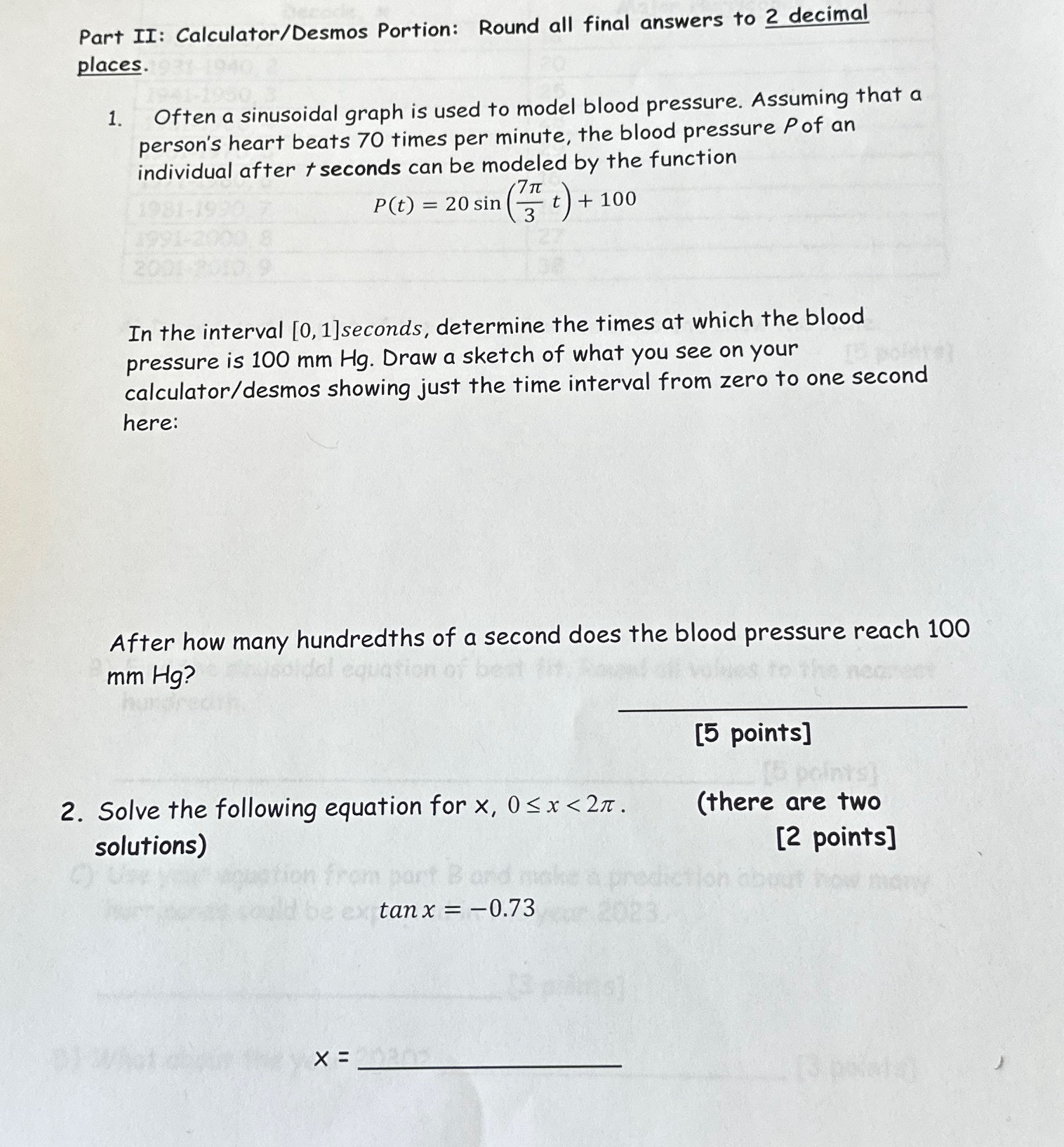 Solved Part II: Calculator/Desmos Portion: Round all final | Chegg.com
