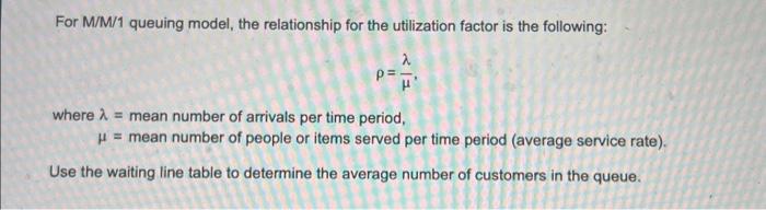 Solved For M/M/1 queuing model, the relationship for the | Chegg.com