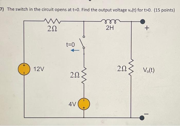 Solved The switch in the circuit opens at t=0. Find the | Chegg.com