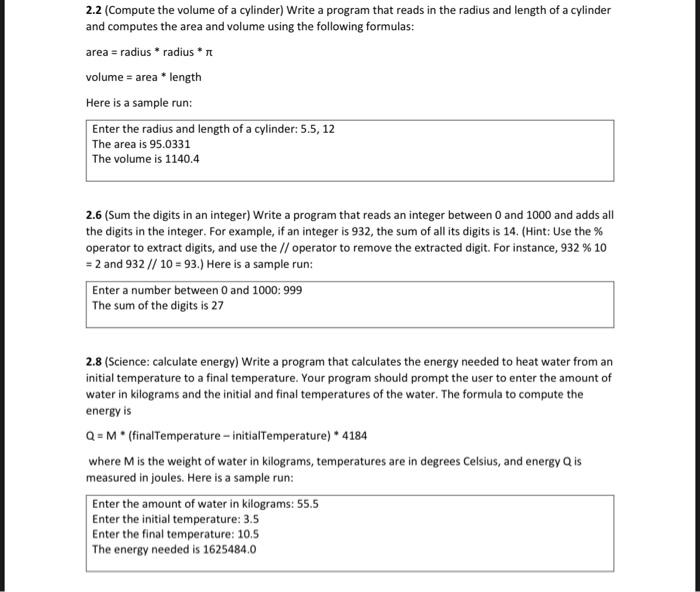 Solved 2.2 (Compute the volume of a cylinder) Write a | Chegg.com