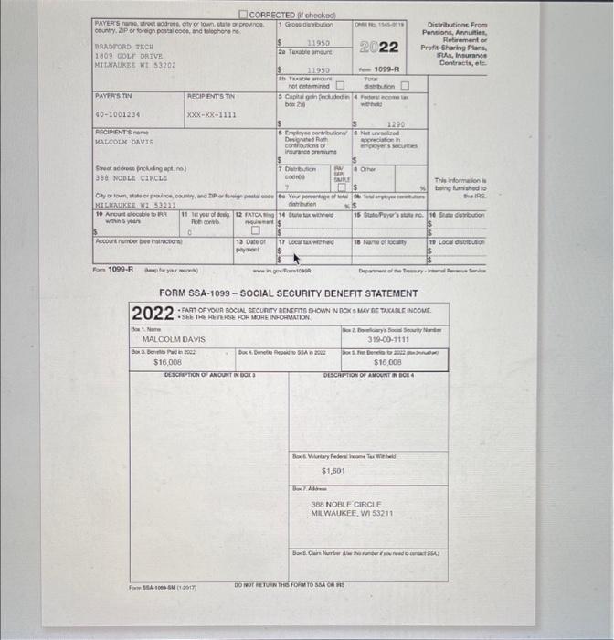 Tax Scenario #2 Complete Form 1040 (through Line 16) | Chegg.com