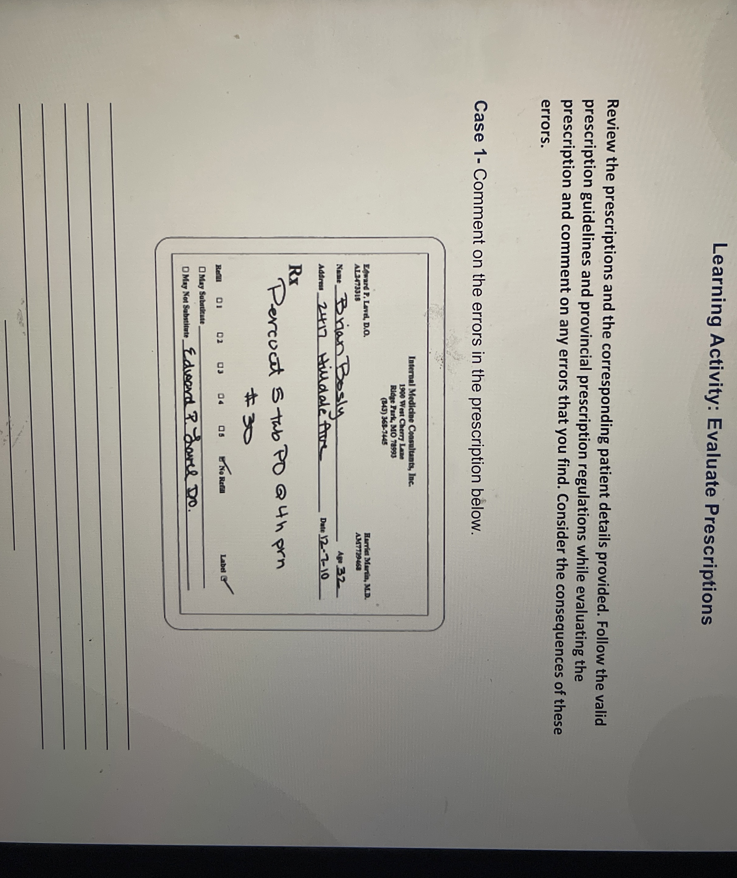 Solved Learning Activity: Evaluate PrescriptionsReview the | Chegg.com