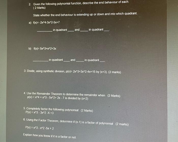 Solved 2. Given the following polynomial function, describe | Chegg.com