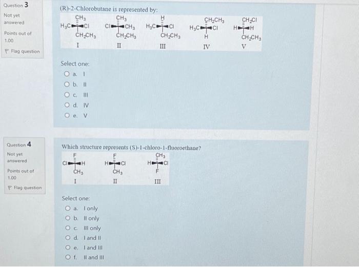 Solved (R)-2-Chlorobutane is represented by: Select one: a. | Chegg.com