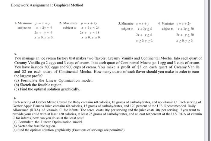Solved Homework Assignment 1: Graphical Method 1. Maximize | Chegg.com