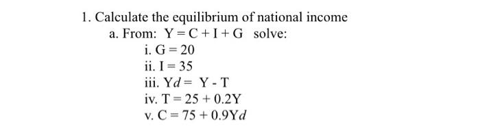 Solved 1. Calculate the equilibrium of national income a. | Chegg.com