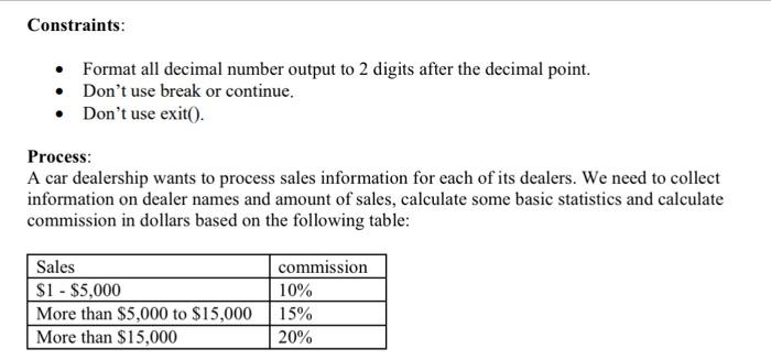 Solved Constraints: - Format all decimal number output to 2 | Chegg.com