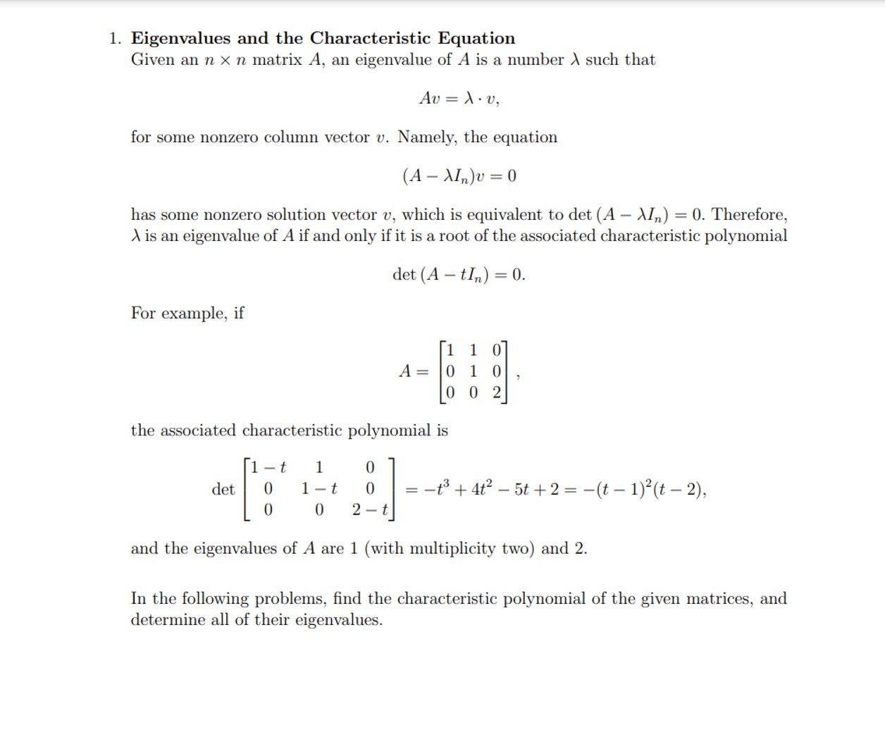 Solved Eigenvalues And The Characteristic Equationgiven An