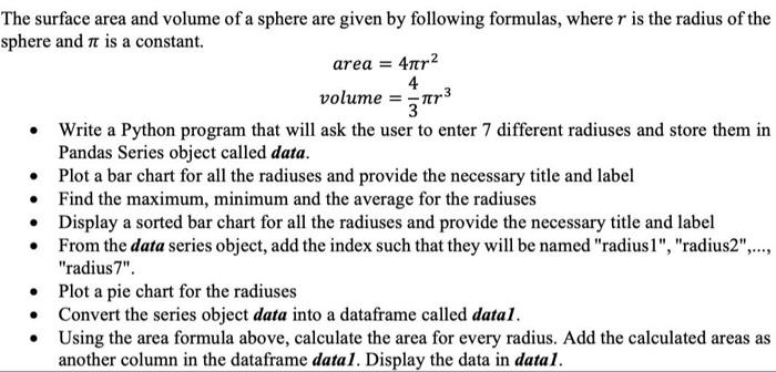 Solved The surface area and volume of a sphere are given by | Chegg.com