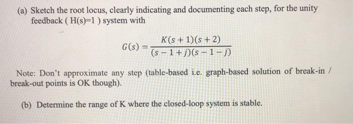 Solved (a) Sketch the root locus, clearly indicating and | Chegg.com