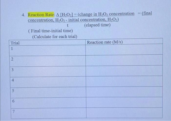 Solved DATA SHEET: Concentration of H2O2:0.1M Concentration | Chegg.com