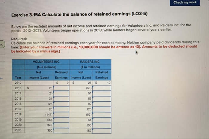 Solved Check my work Exercise 3-15A Calculate the balance of | Chegg.com