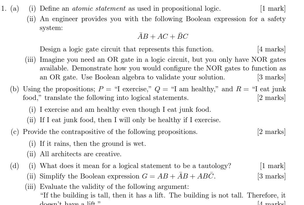 Solved (a) (i) Define an atomic statement as used in | Chegg.com