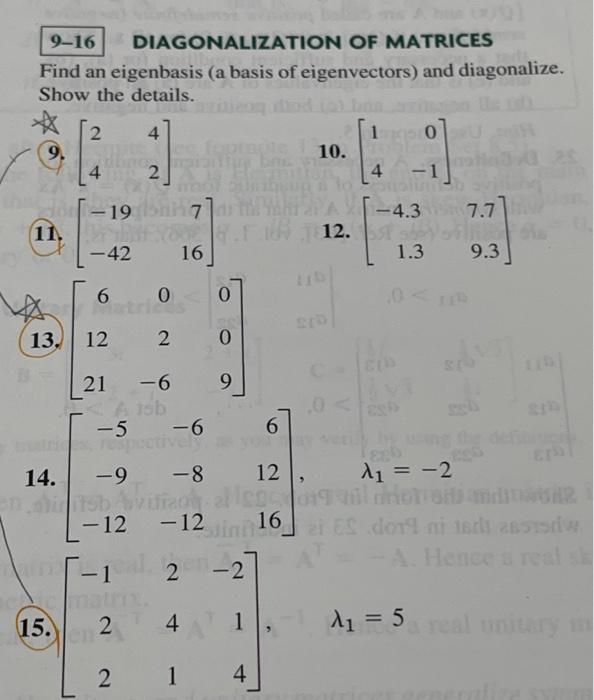 Solved 9-16 DIAGONALIZATION OF MATRICES Find an eigenbasis | Chegg.com