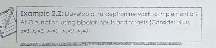 Solved Example 2.2: Develop a Perceptron network to | Chegg.com
