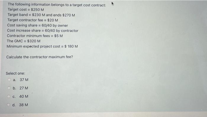 Solved The following information belongs to a target cost | Chegg.com