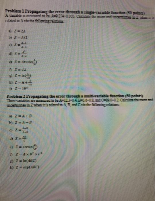 Solved Problem 1 Propagating The Error Through A