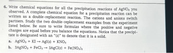 Solved 6. Write chemical equations for all the precipitation | Chegg.com