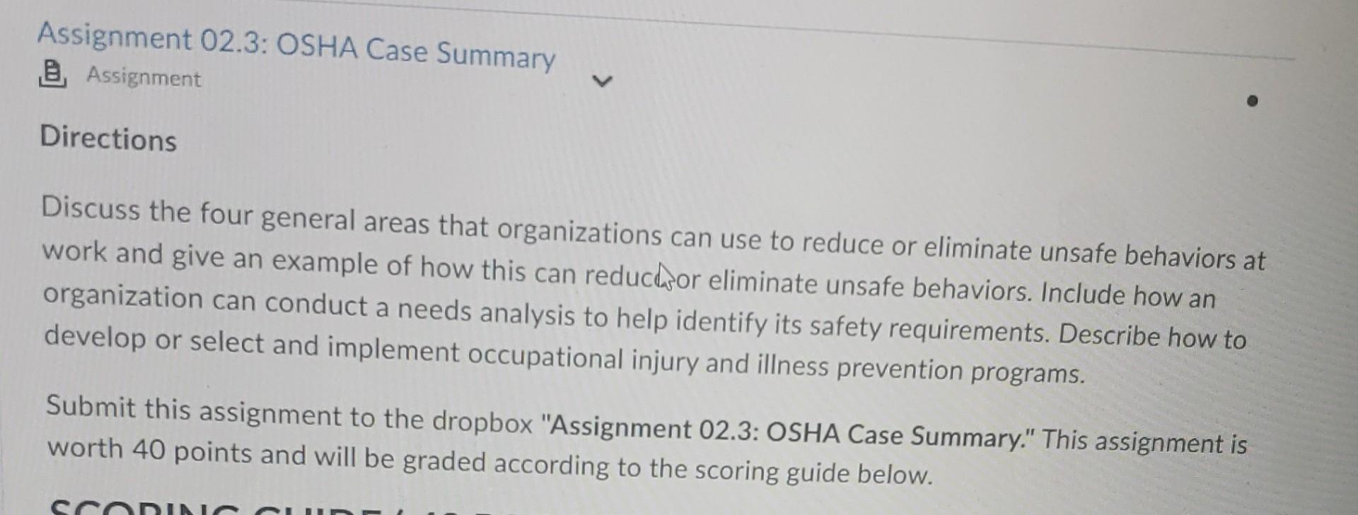 Solved Assignment 02.3: OSHA Case Summary Assignment | Chegg.com