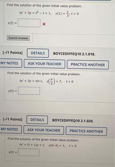 Solved Find the solution of the given initial value problem. | Chegg.com