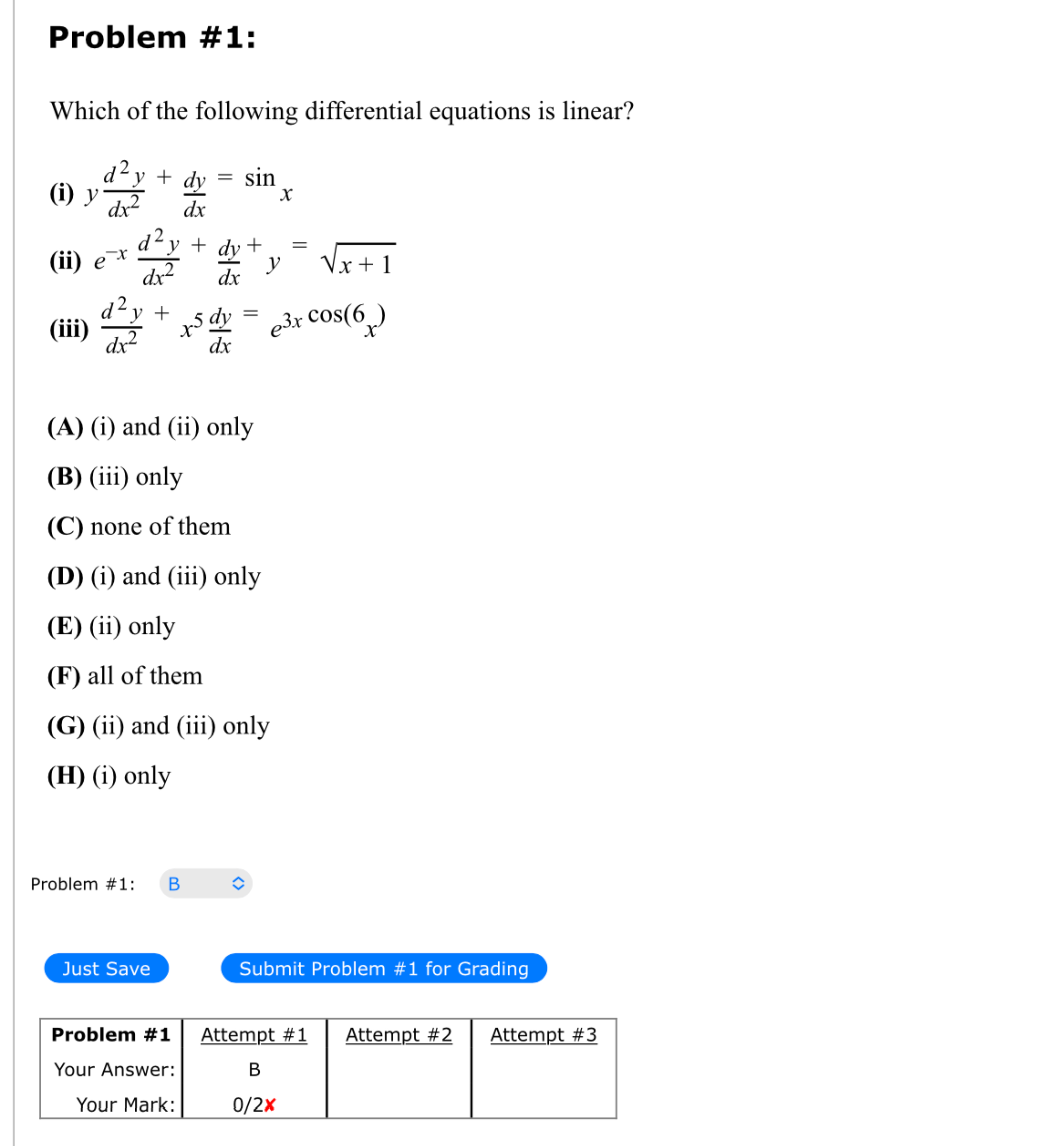 Solved Problem #1:Which of the following differential | Chegg.com