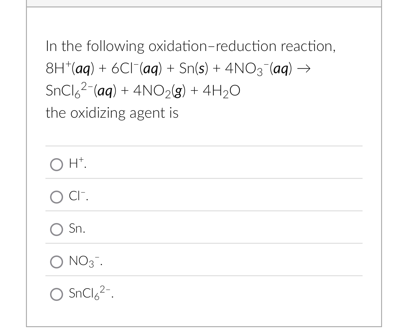 Solved In The Following Oxidation Reduction Reaction