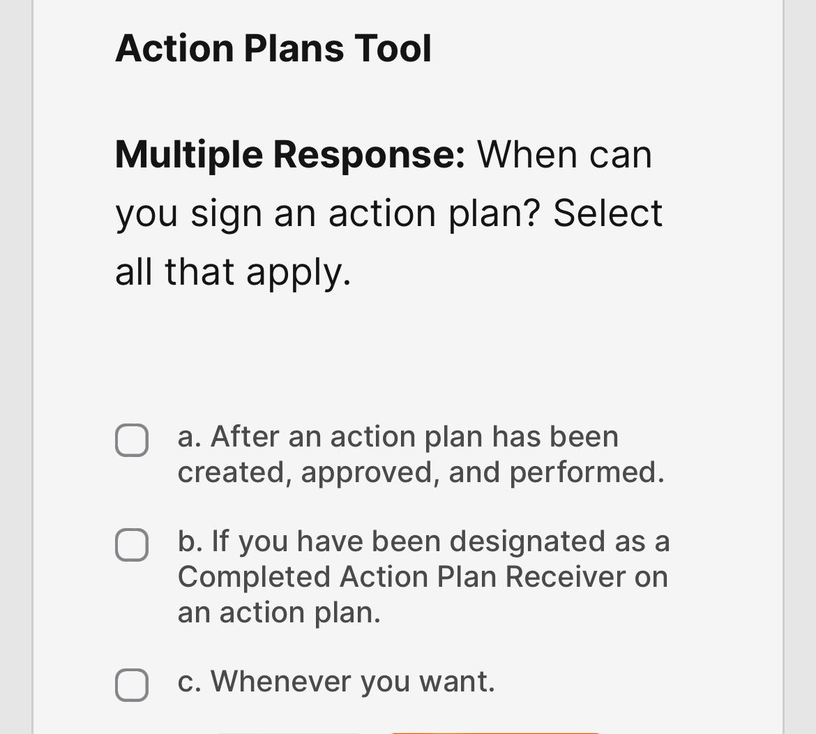 Solved Action Plans ToolMultiple Response: When can you sign | Chegg.com