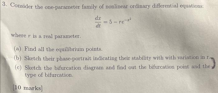 Solved Consider the one-parameter family of nonlinear | Chegg.com