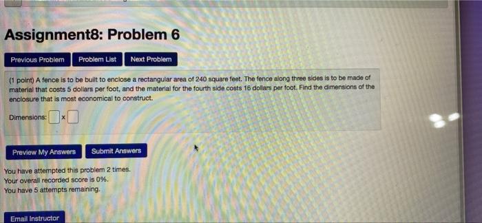 Solved Assignment8 Problem 6 Previous Problem Problem List 