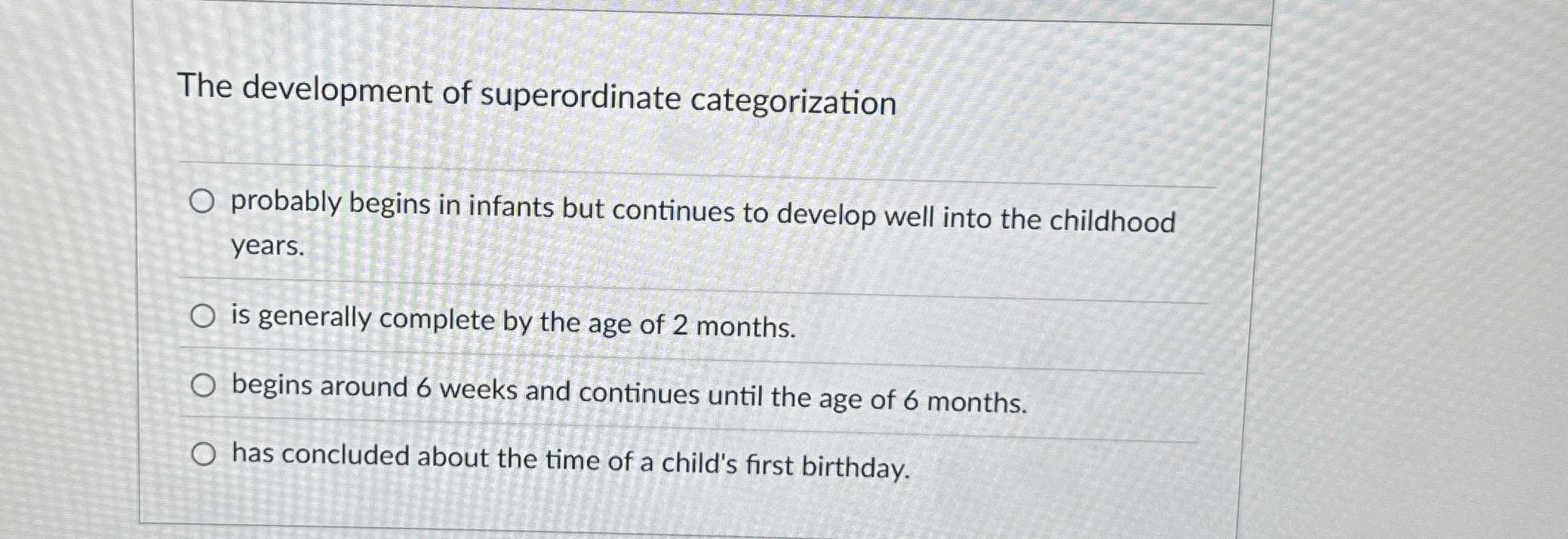 Solved The development of superordinate | Chegg.com