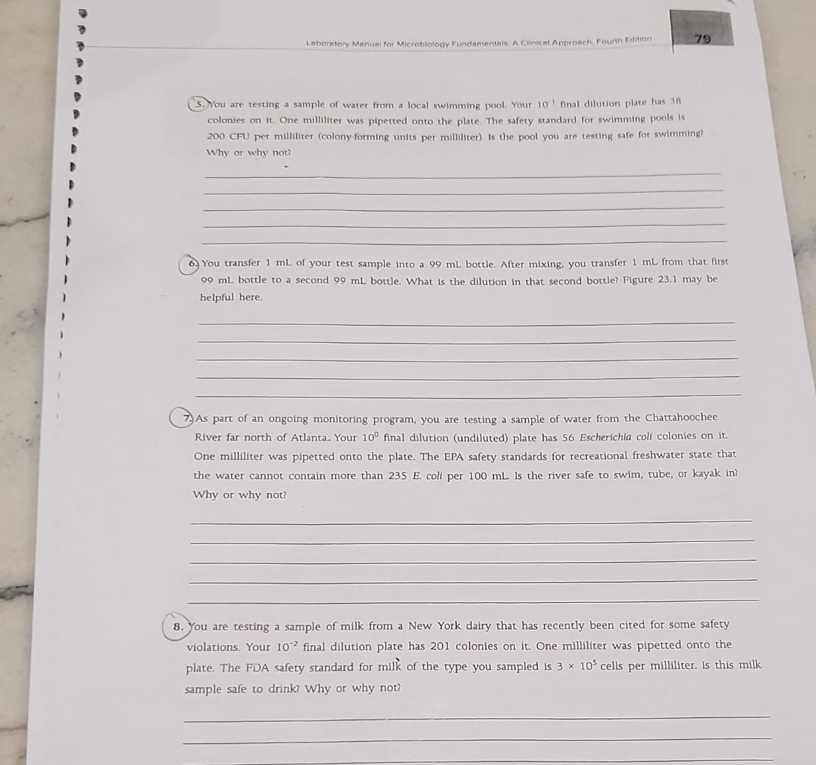 Solved 5. You are testing a sample of water from a local | Chegg.com