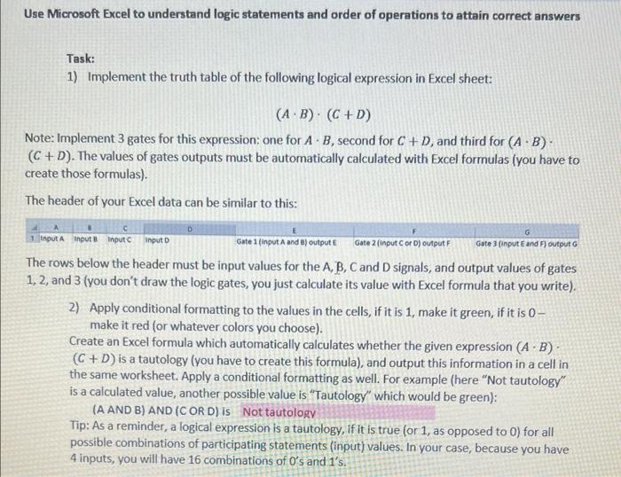 Solved Use Microsoft Excel To Understand Logic Statements Chegg