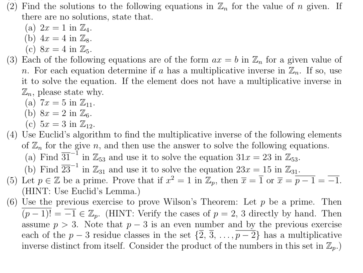 Solved (2) ﻿Find the solutions to the following equations in | Chegg.com