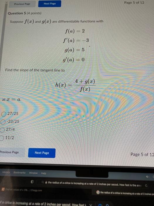 Solved Suppose f(x) and g(x) are differentiable functions | Chegg.com