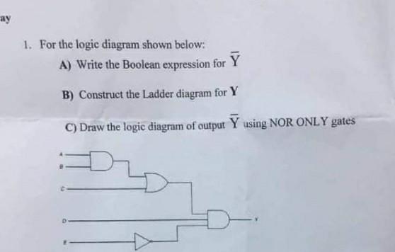 Solved ау 1. For the logic diagram shown below: A) Write the | Chegg.com