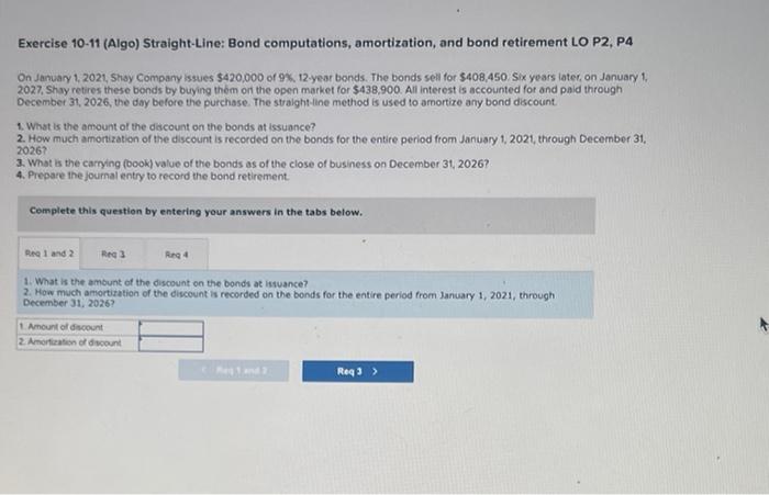 Solved Exercise 10-11 (Algo) Straight-Line: Bond | Chegg.com