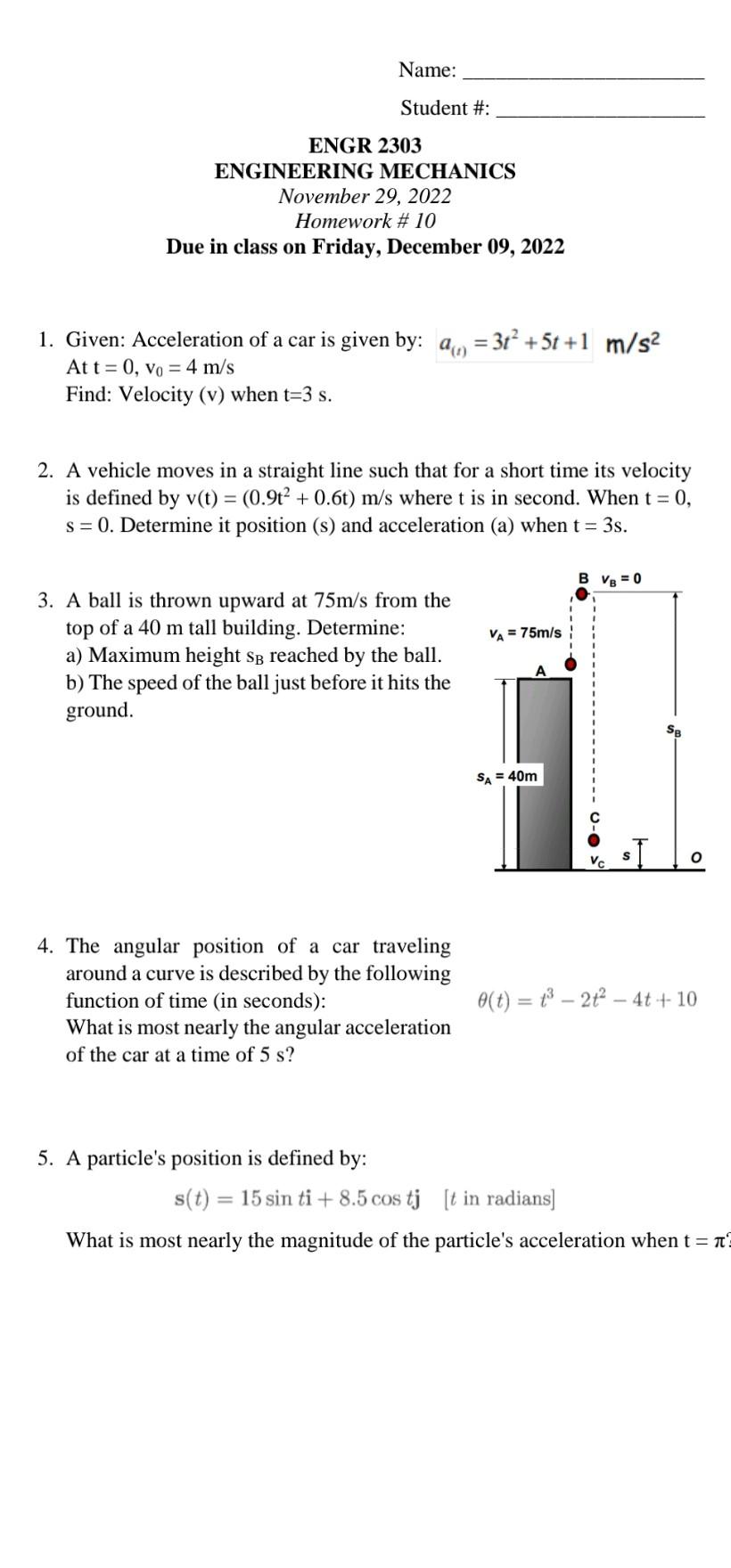 Solved ENGR 2303 ENGINEERING MECHANICS November 29, 2022 | Chegg.com