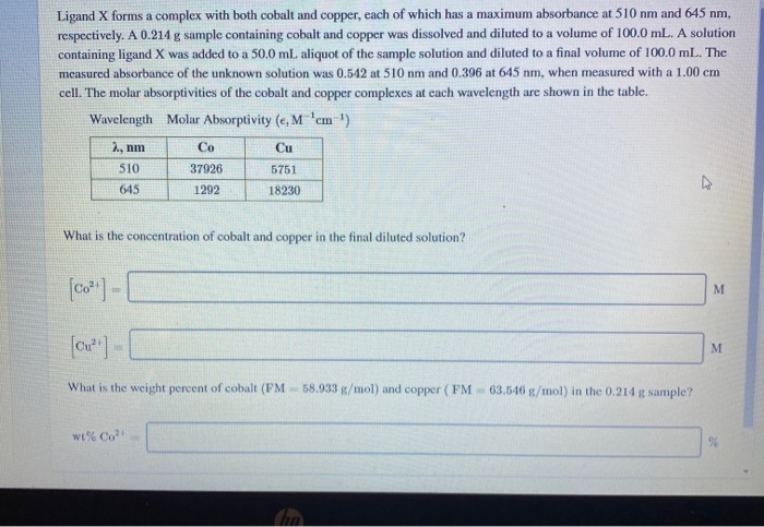 Solved Ligand X forms a complex with both cobalt and copper, | Chegg.com