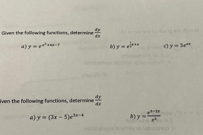 Solved Given the following functions, determine dxdy a) | Chegg.com
