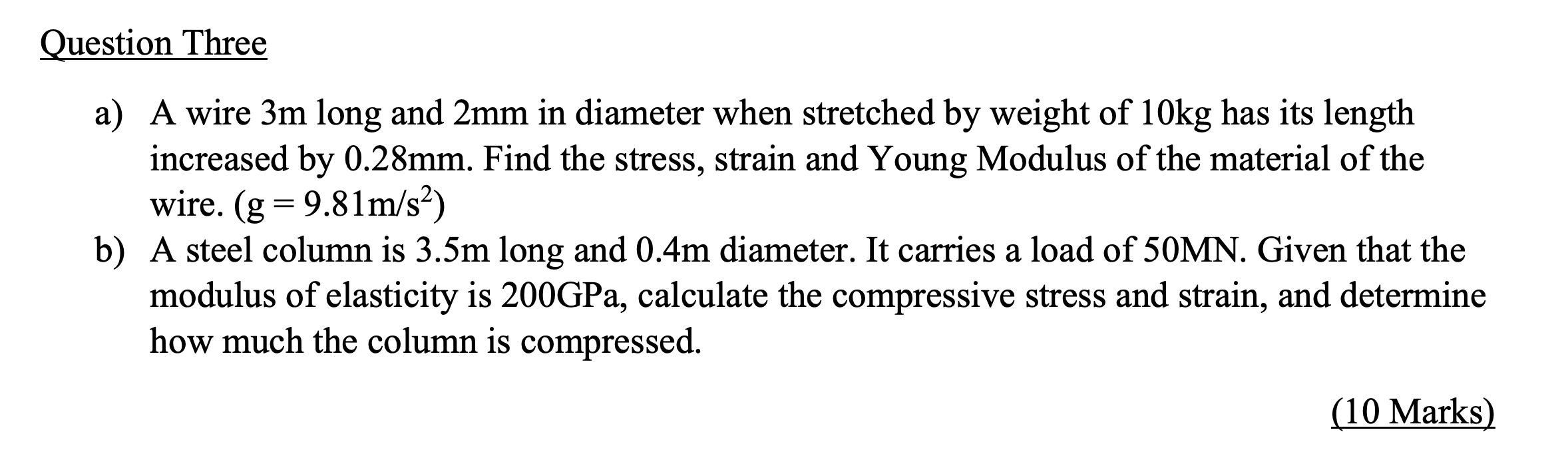 Solved solve the following Question Threea) ﻿A wire 3m | Chegg.com